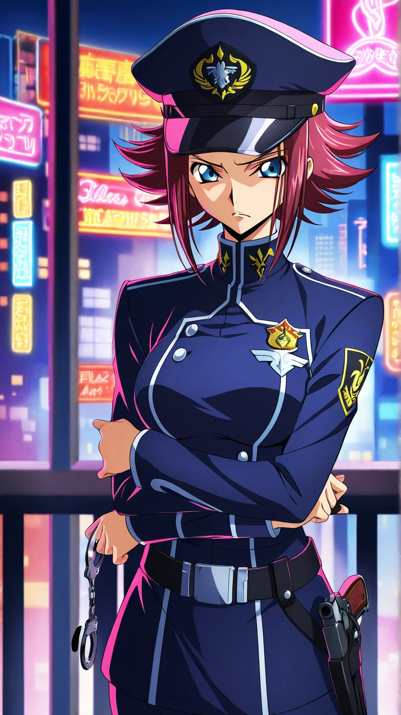 An anime-style illustration of Kallen Stadtfeld from Code Geass - SeaArt AI
