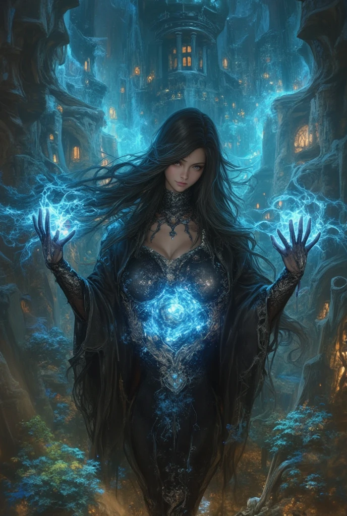 Witch holding a glowing orb in her hands in a forest - SeaArt AI