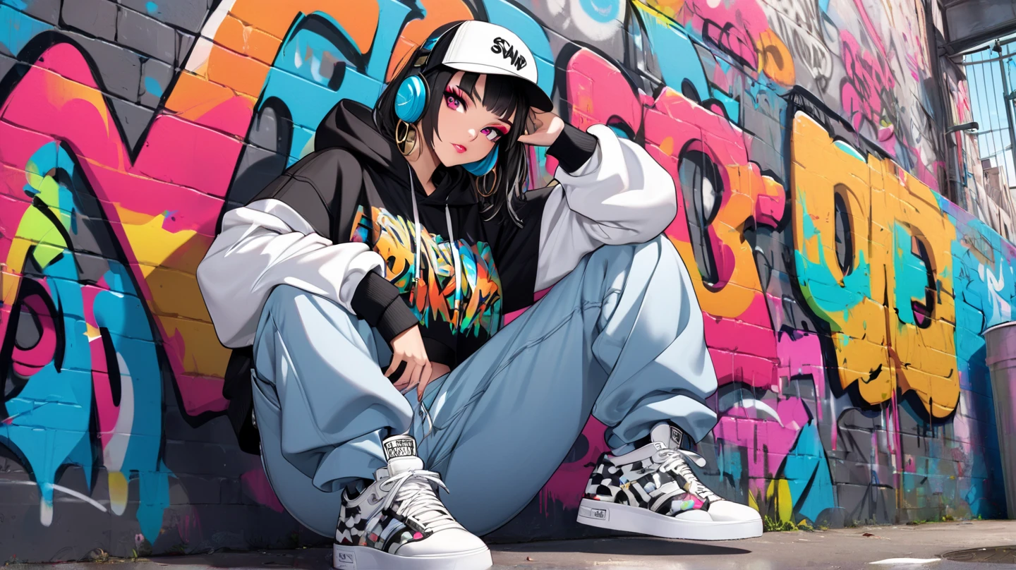 A anime stylish young woman with a confident and urban vibe, wearing ...