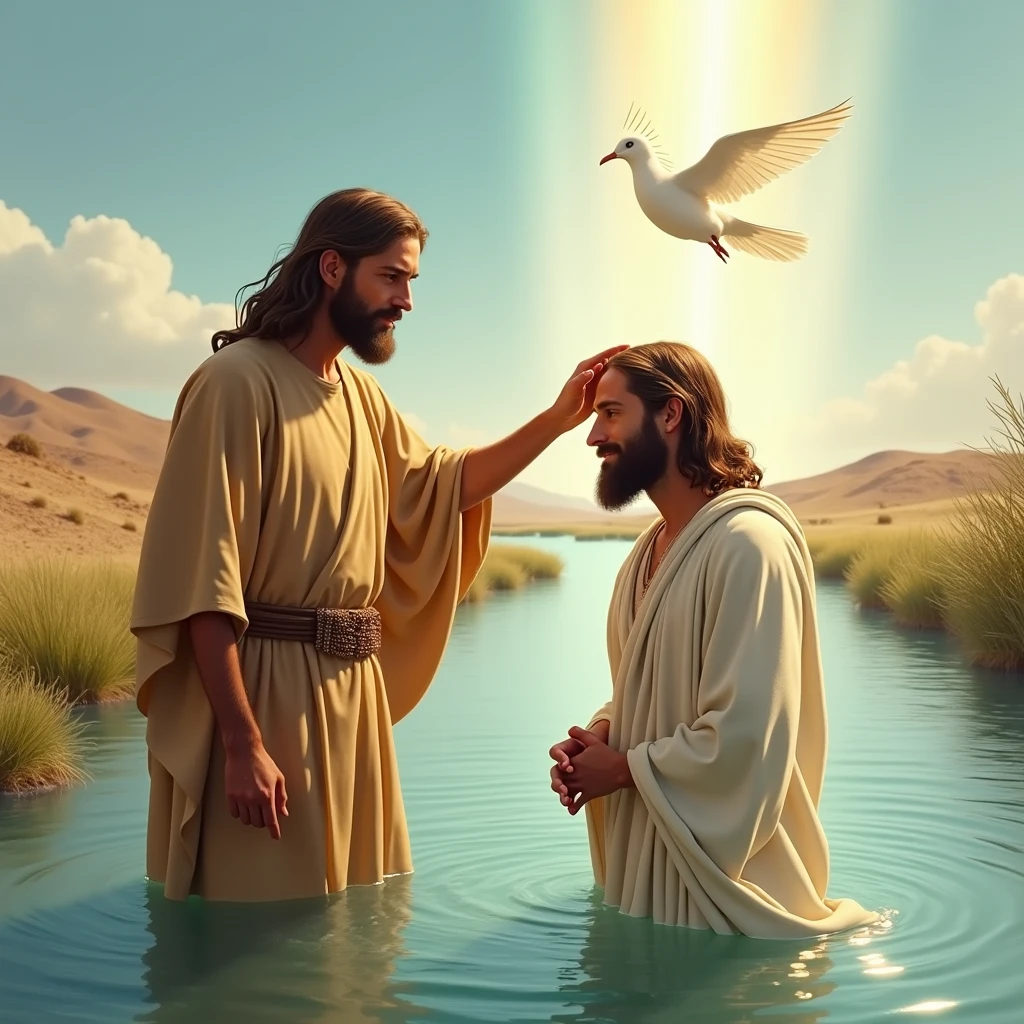 A picture of John the Baptist baptizing Christ in the Jordan River ...
