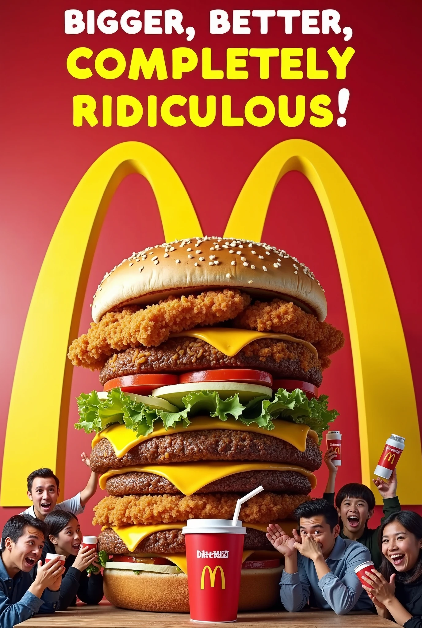 Mcdonald's big mac burger with a group of people in front of it - SeaArt AI