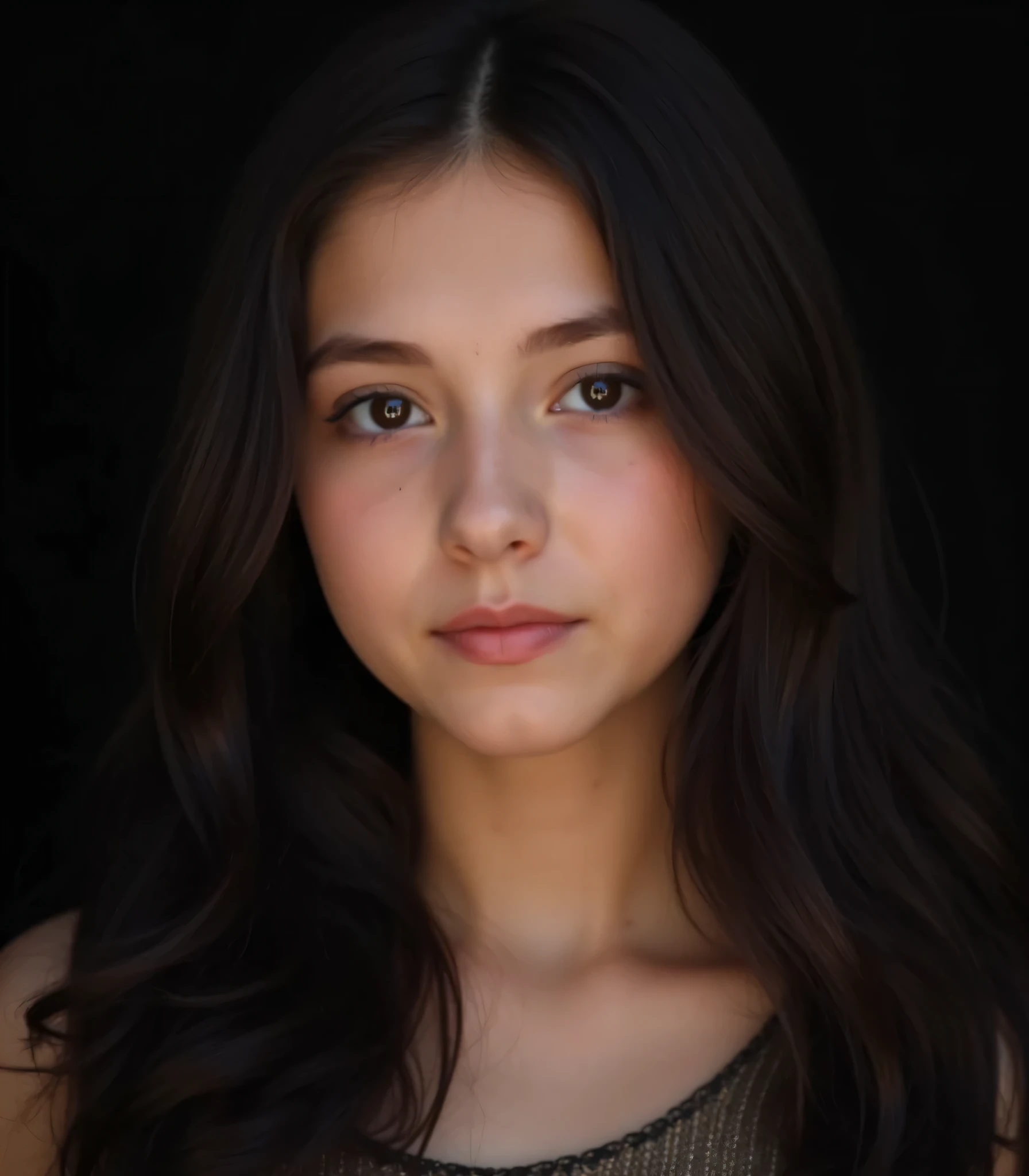 A close up of a woman with long hair and a black background - SeaArt AI