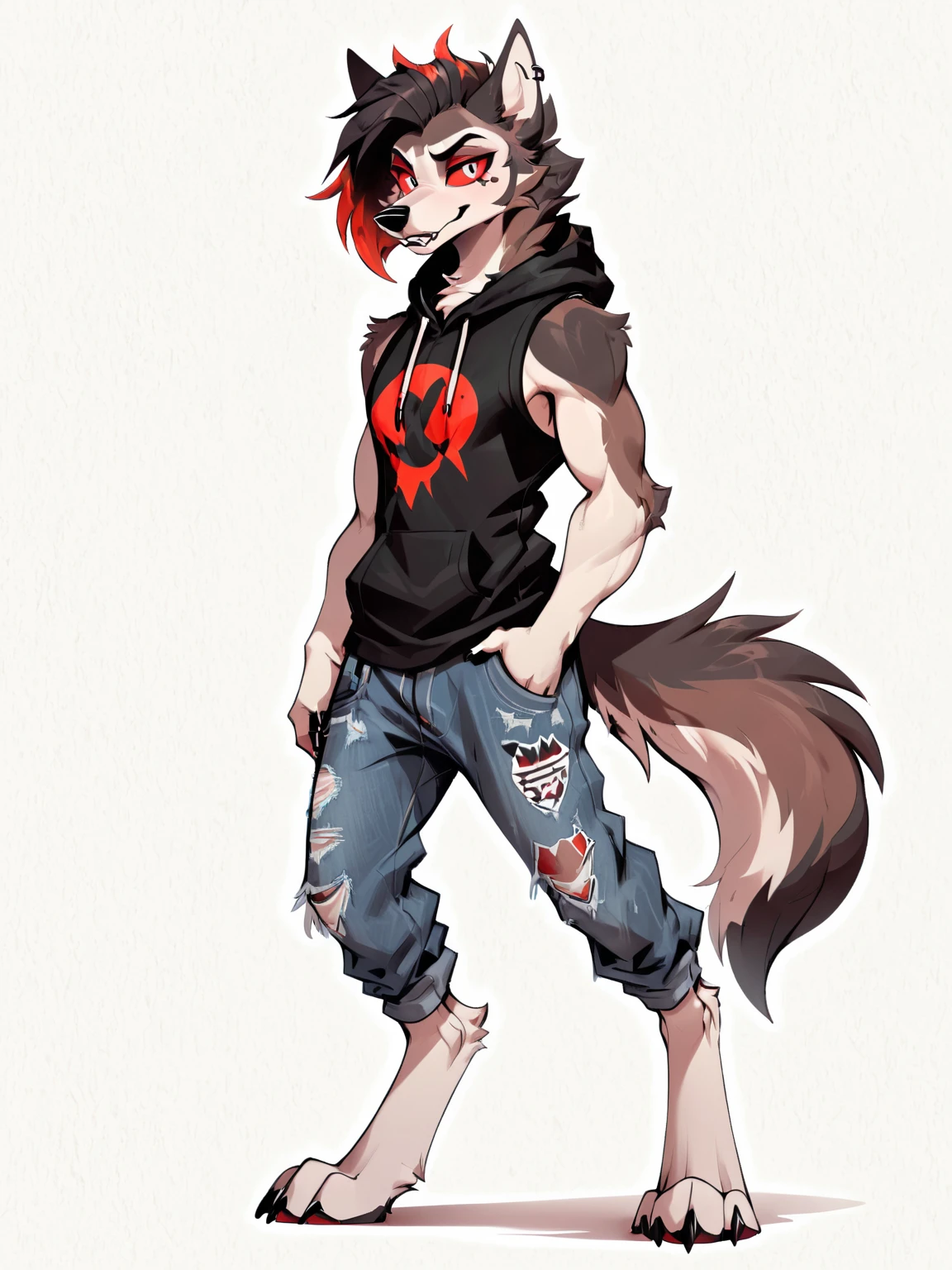 No background, fit husky hellbound \(helluva boss\), hellhound - SeaArt AI