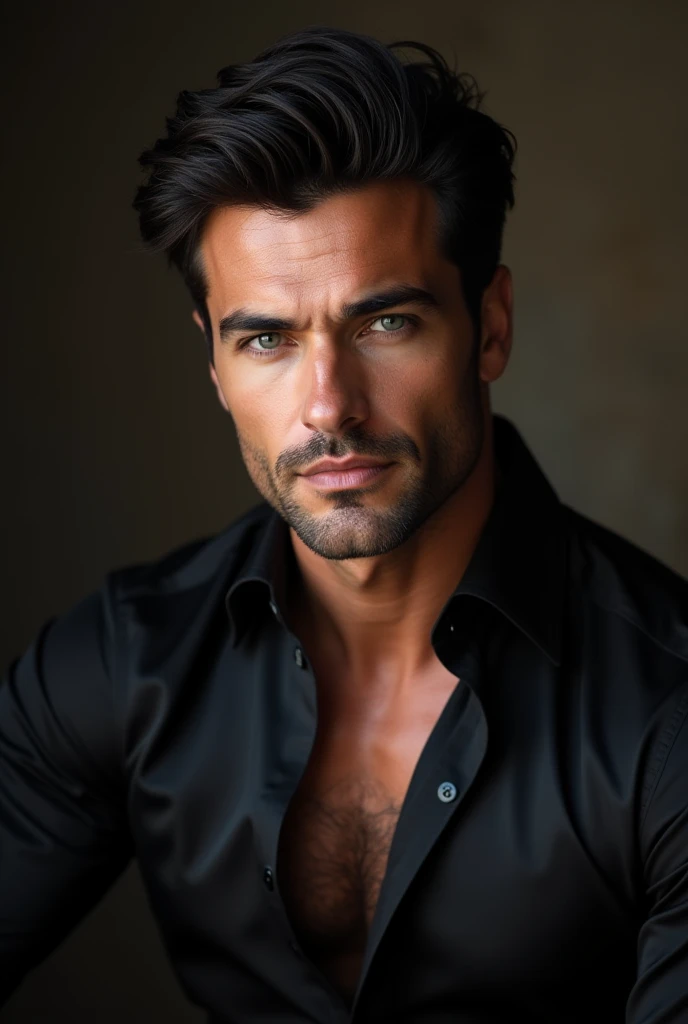 a strikingly handsome man in his mid-thirties, exuding a commanding ...