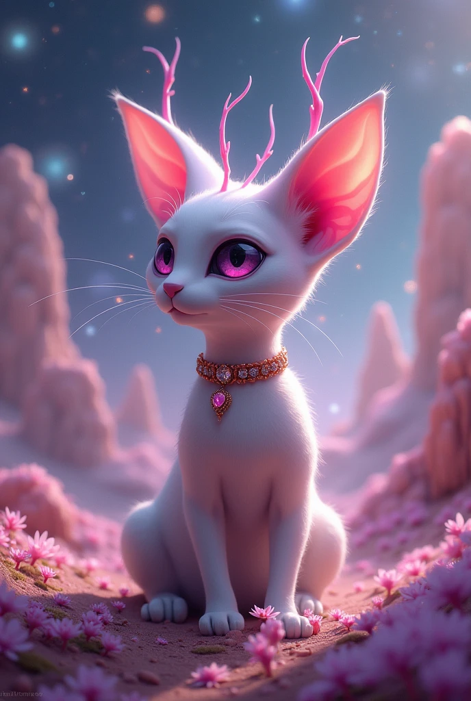 Luxury fantasy aesthetic; celestial alien world alien cat with pink ...