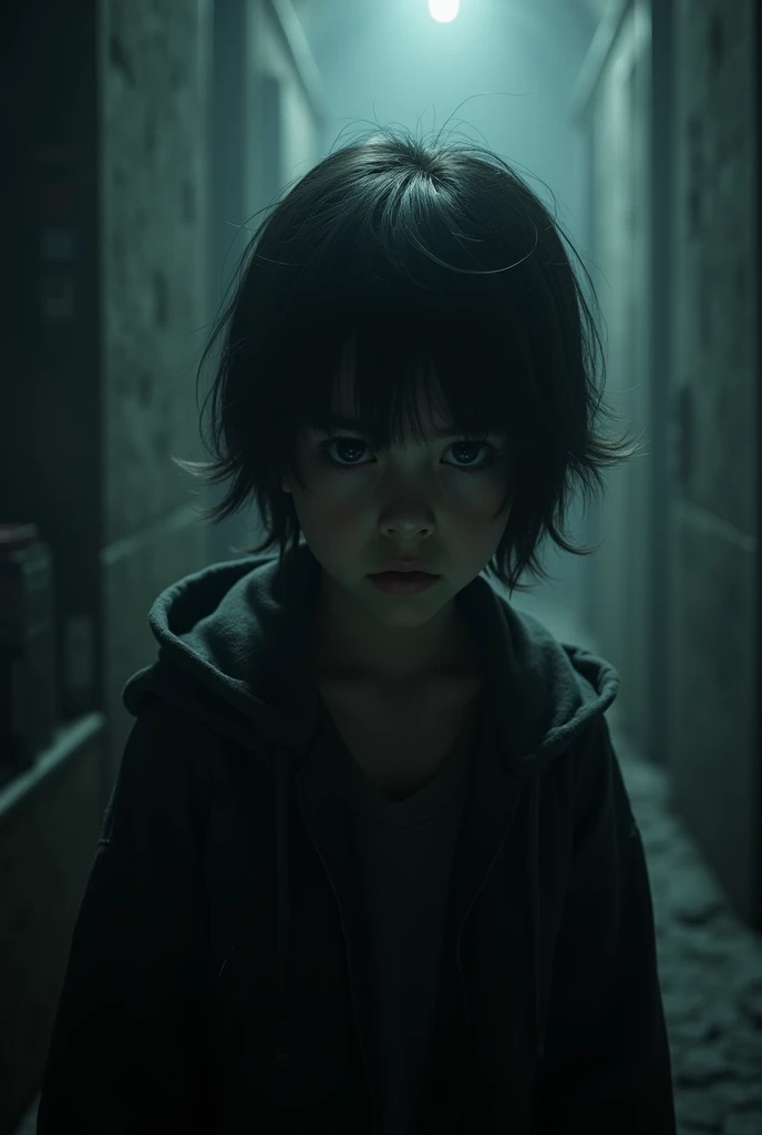 Realistic, boy s for a horror movie, medium hair, black clothes - SeaArt AI