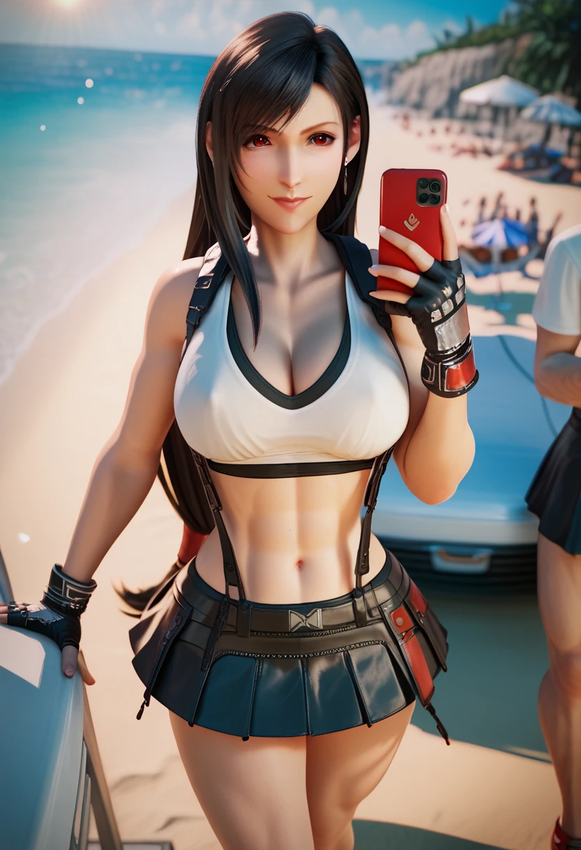 Tifa_Hair big black hair red eyes medium large breasts healed abdomen thick thig - SeaArt AI