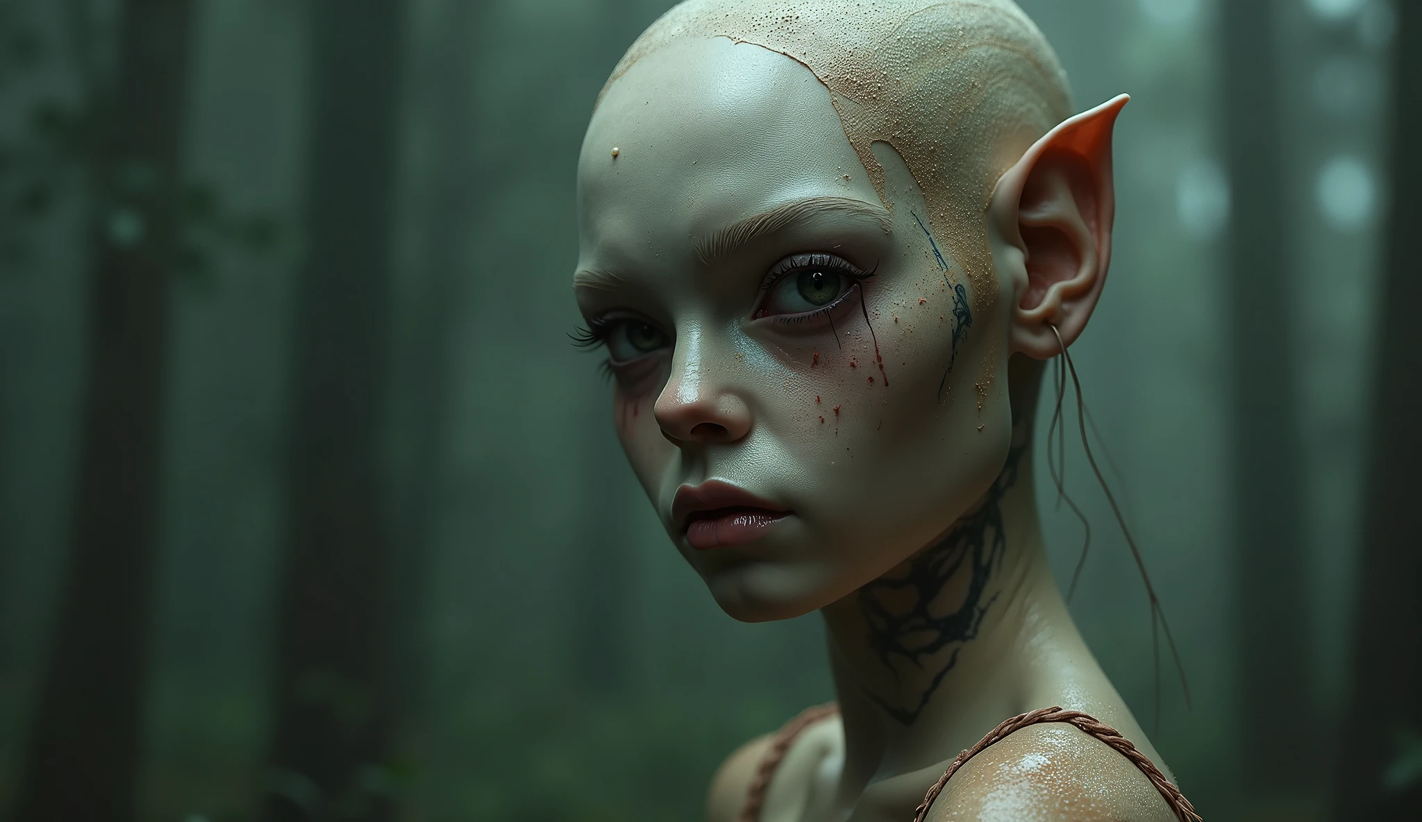 There is a woman with a very strange face and a very creepy look ...