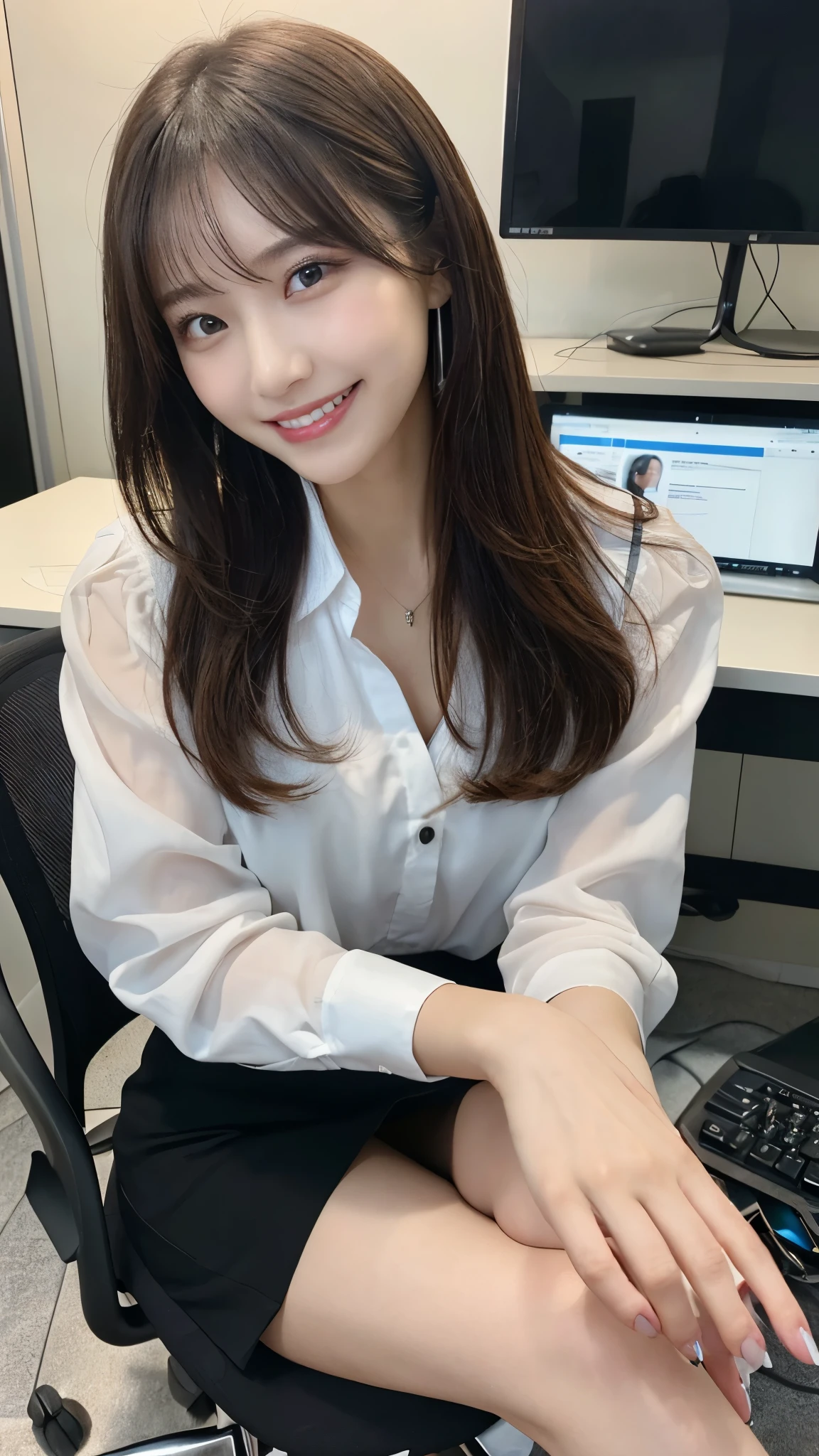 Arafed asian woman sitting in a chair in front of a computer - SeaArt AI