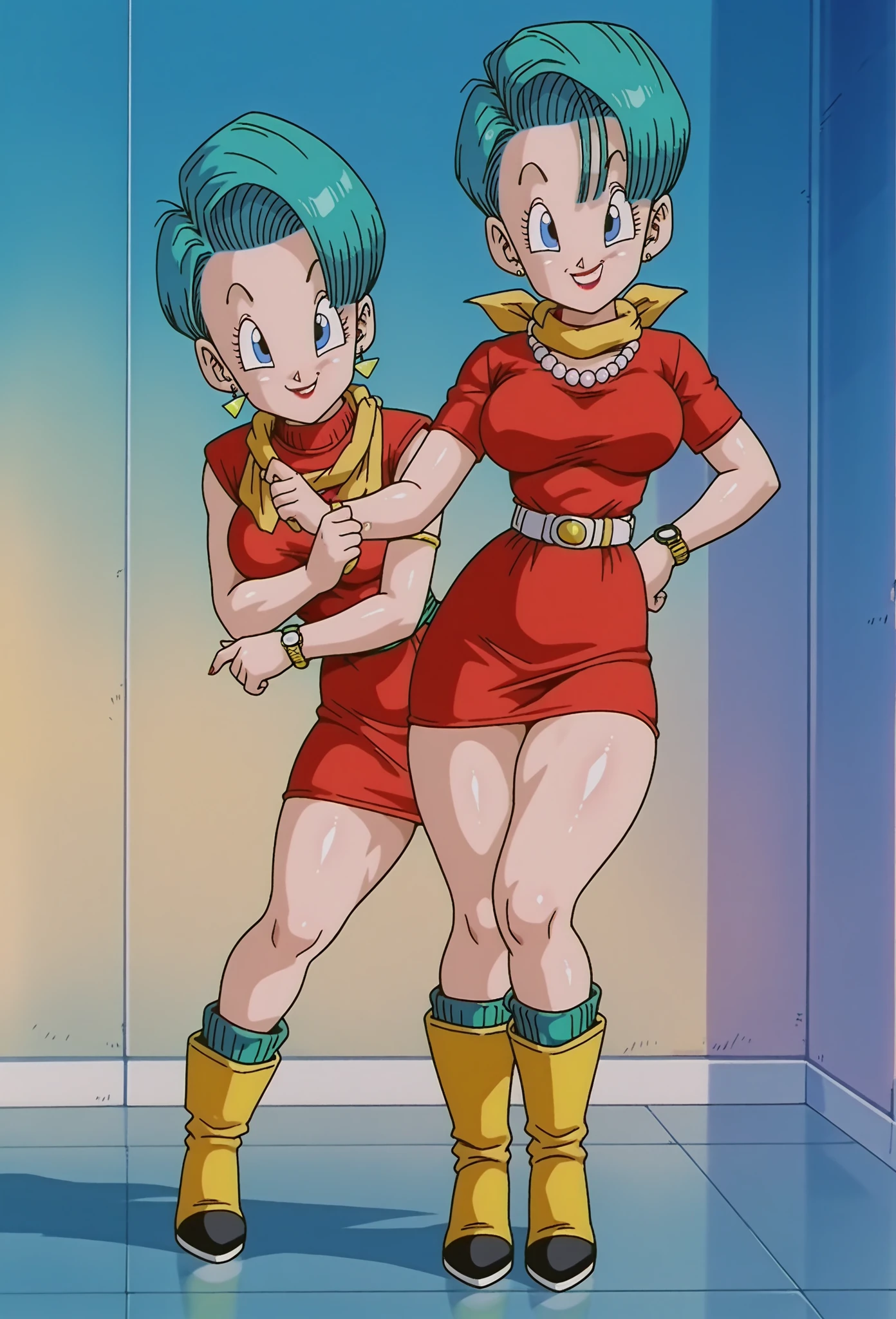 Bulma, Milf, aqua blue hair, fringe combed sideways , short hair - SeaArt AI