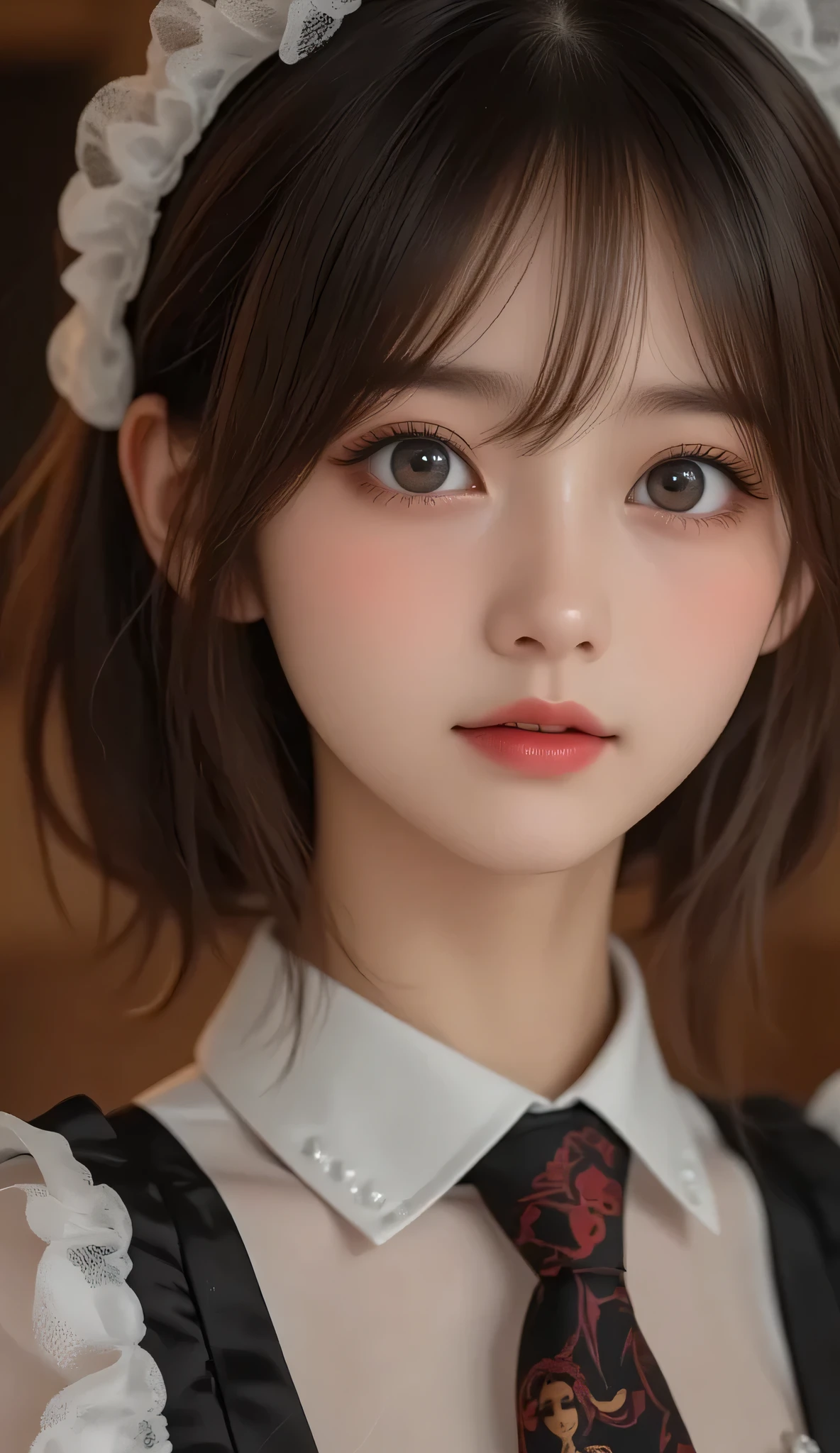 There is a woman wearing a black and white dress and a red tie - SeaArt AI