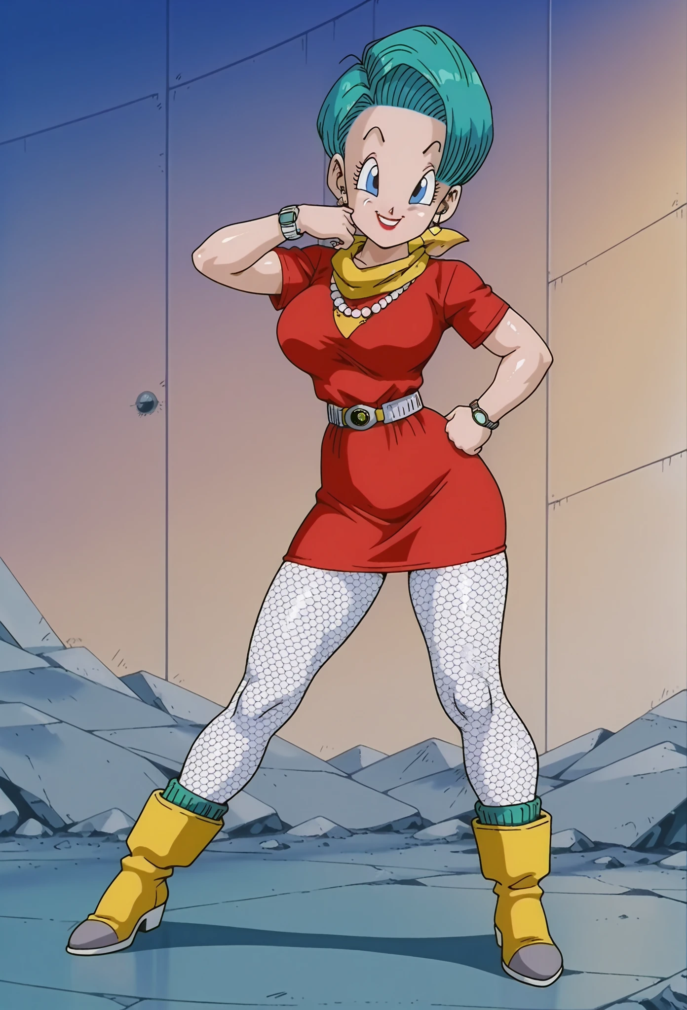 Bulma, Milf, aqua blue hair, fringe combed sideways , short hair - SeaArt AI