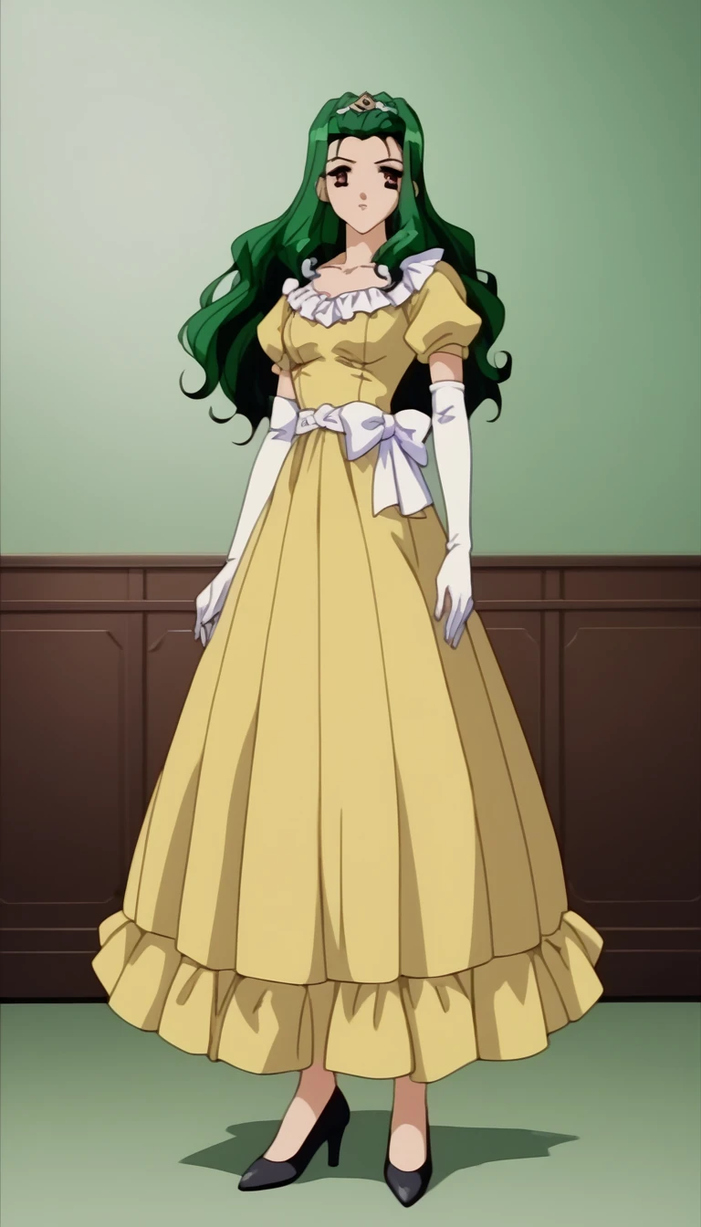 Kondo Nagisa、 green hair、Yellow princess dress、 elbow gloves - SeaArt AI