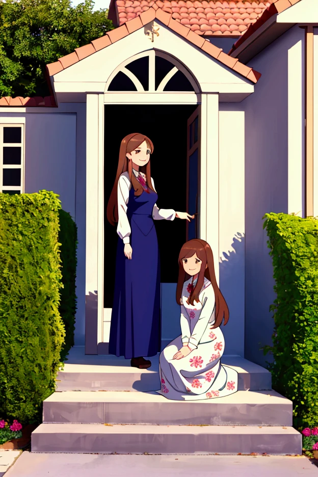 Masterpiece, best quality) 2 girls friends long hair, floral long ...