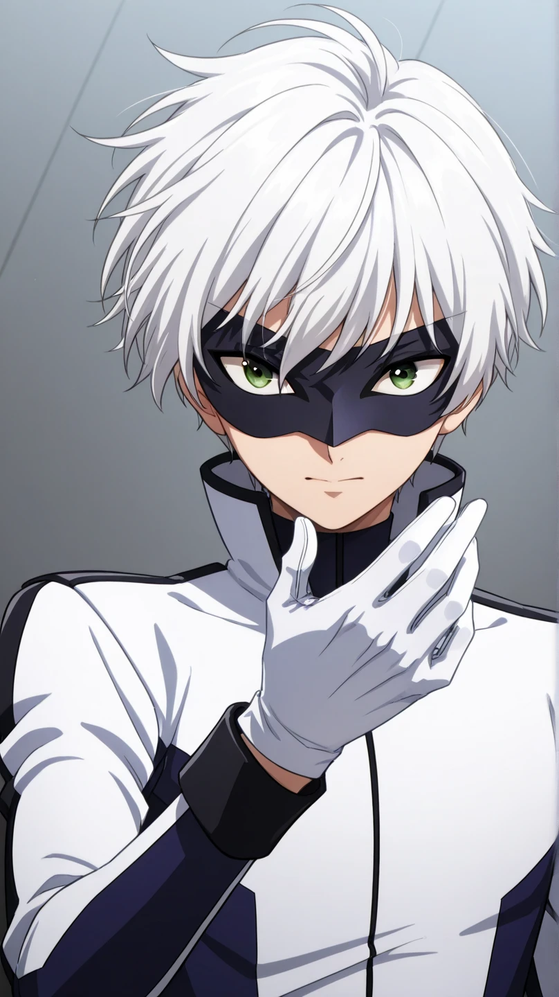 Domino masked men anime,solo,male focus,uniform,white body suit - SeaArt AI