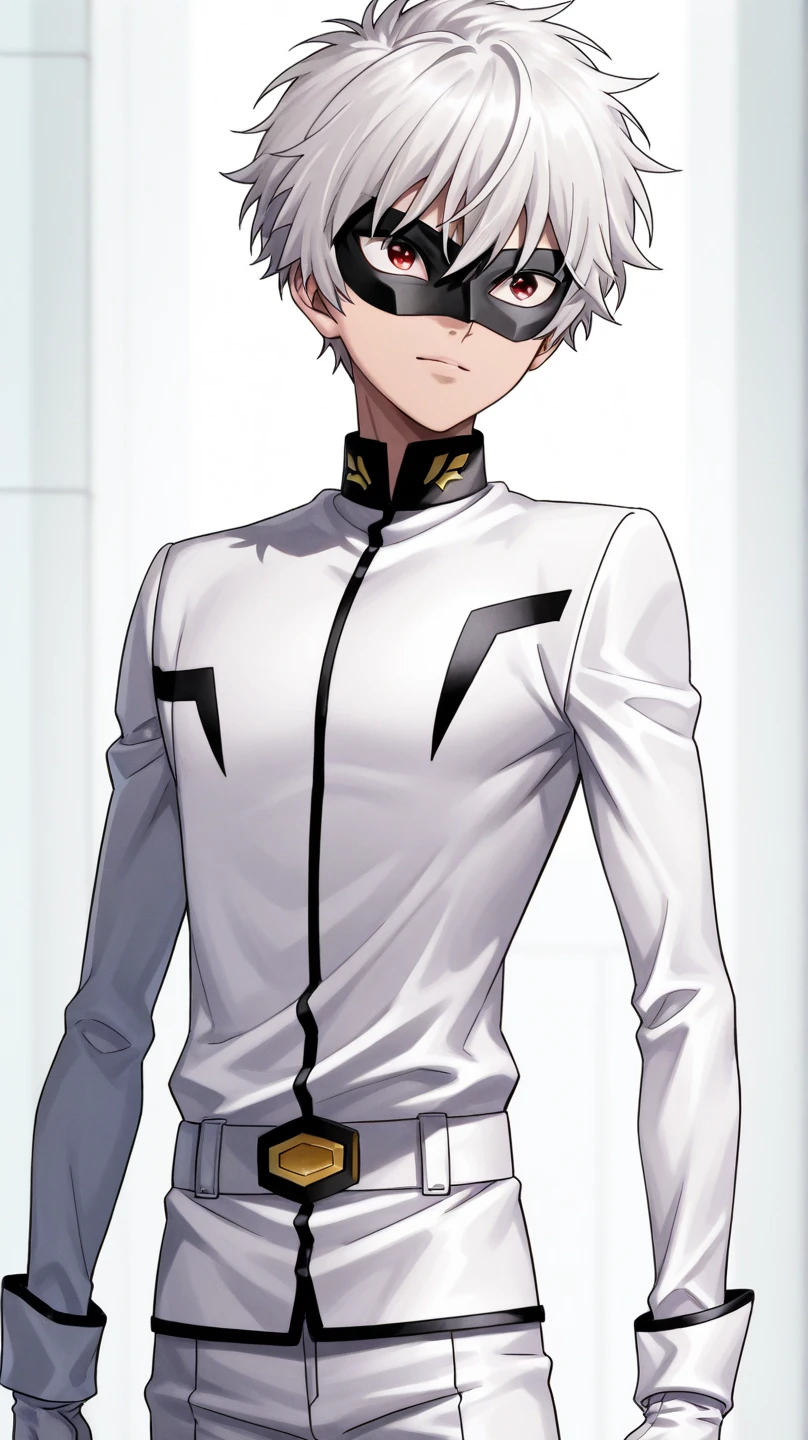 Domino masked men anime,solo,male focus,uniform,white body suit - SeaArt AI