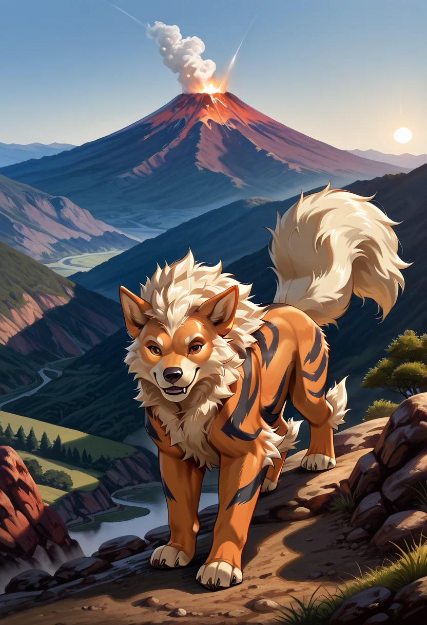 Feral, arcanine, Alone, looking at viewer, fur, enough, volcano - SeaArt AI