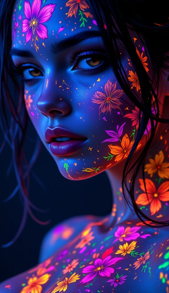 (( Portrait of a girl under the ultraviolet background light - SeaArt AI