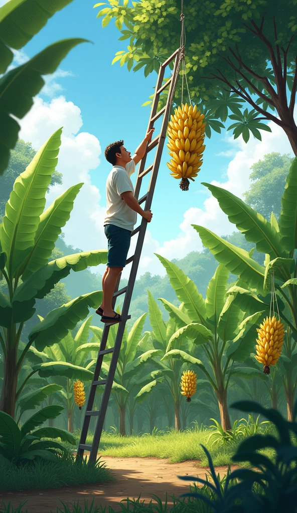 You can create an image in the field with 5 banana plants and trees ...