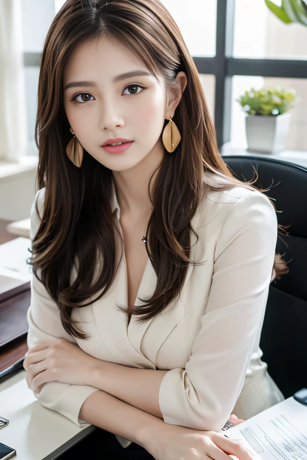 Arafed woman sitting at a desk with a laptop and a pen - SeaArt AI