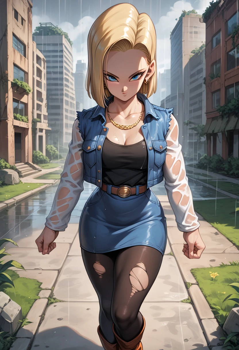 Best quality, high-res, and18, 1girl, android 18, solo, blonde hair ...