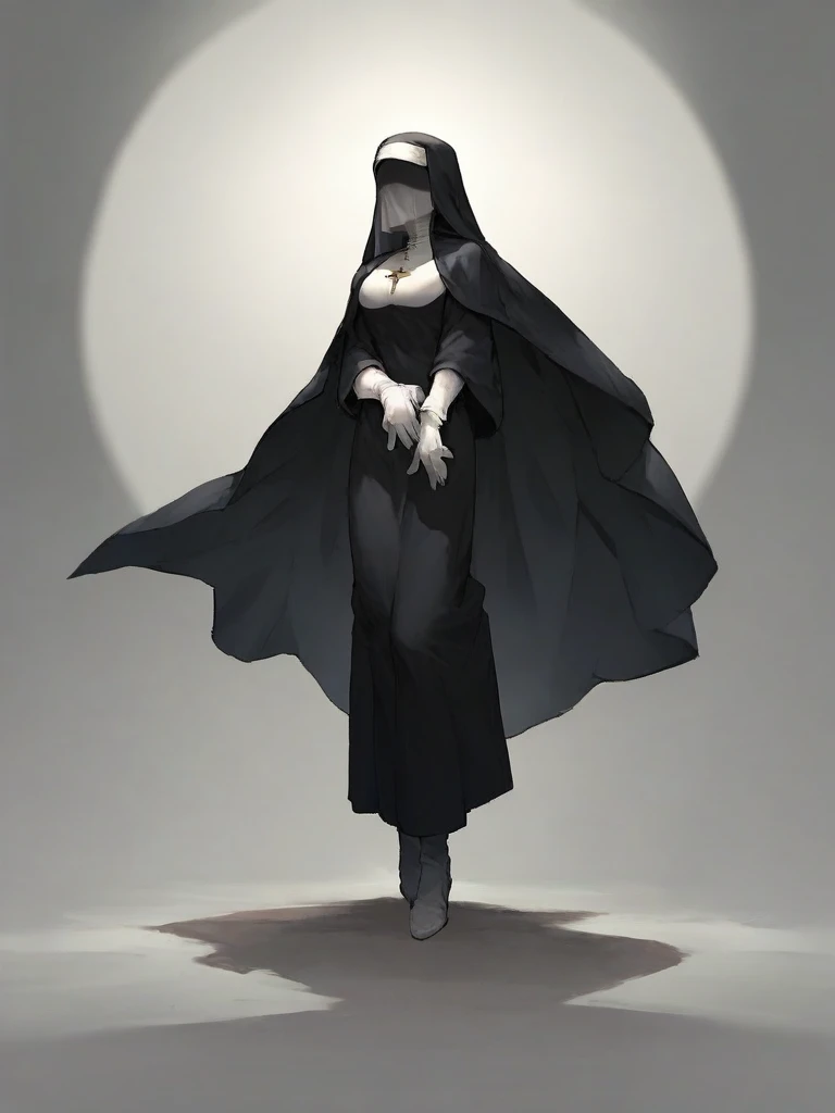 Solo, 1girl, tall women, cape over body, black nun outfits, long skirt ...