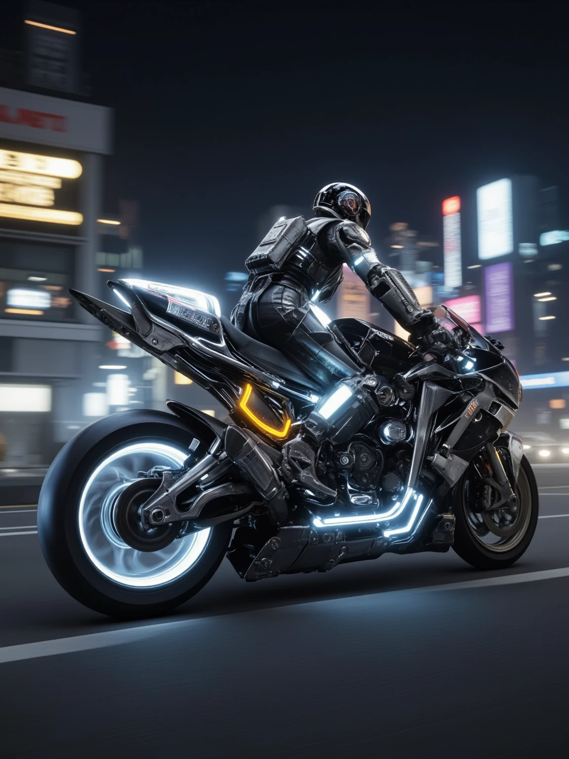 Detailed cyberpunk motorcycle, futuristic motorcycle, riding on the ...