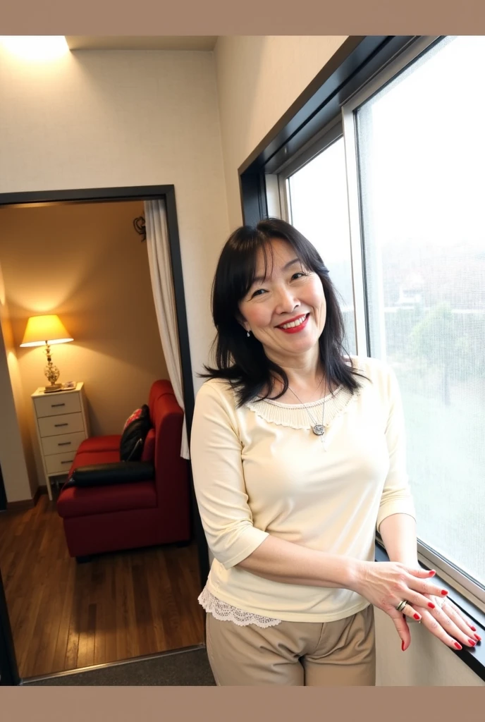 high resolution, A bewitching mother in her 70s、 with an inviting gaze ...