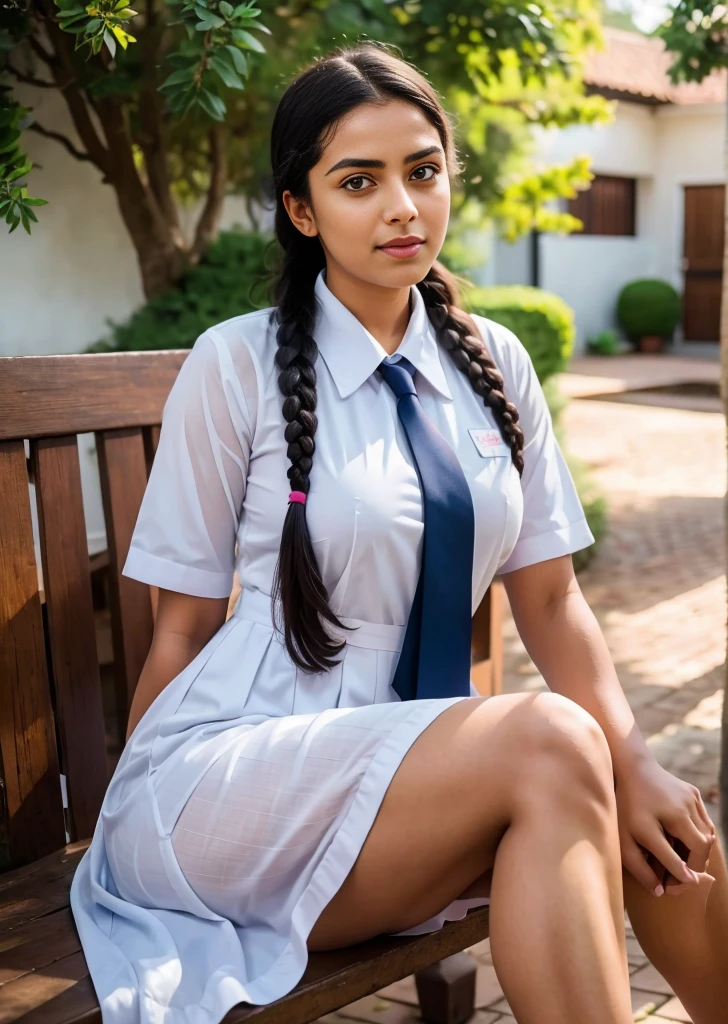 Raw photo , 1 girl ,Wearing white frock and color tie, white shoes - SeaArt AI