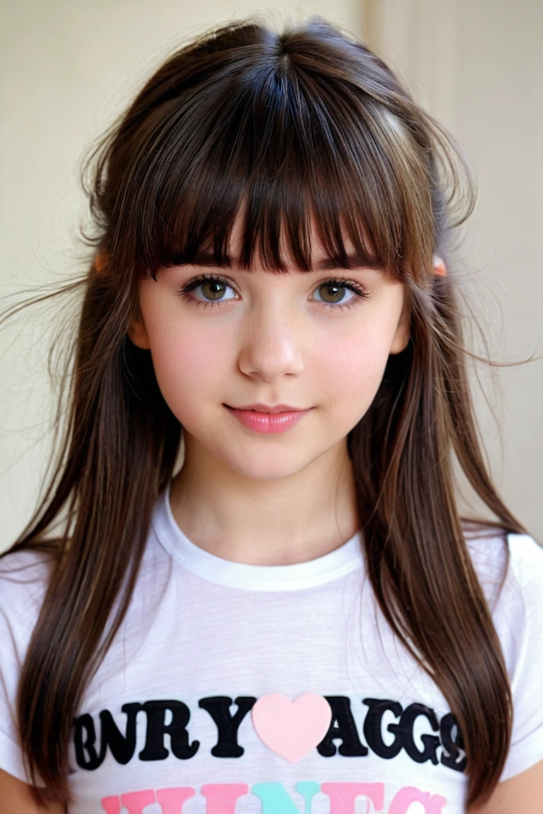 Tween, adorable, cute, brunette, young, bangs - SeaArt AI