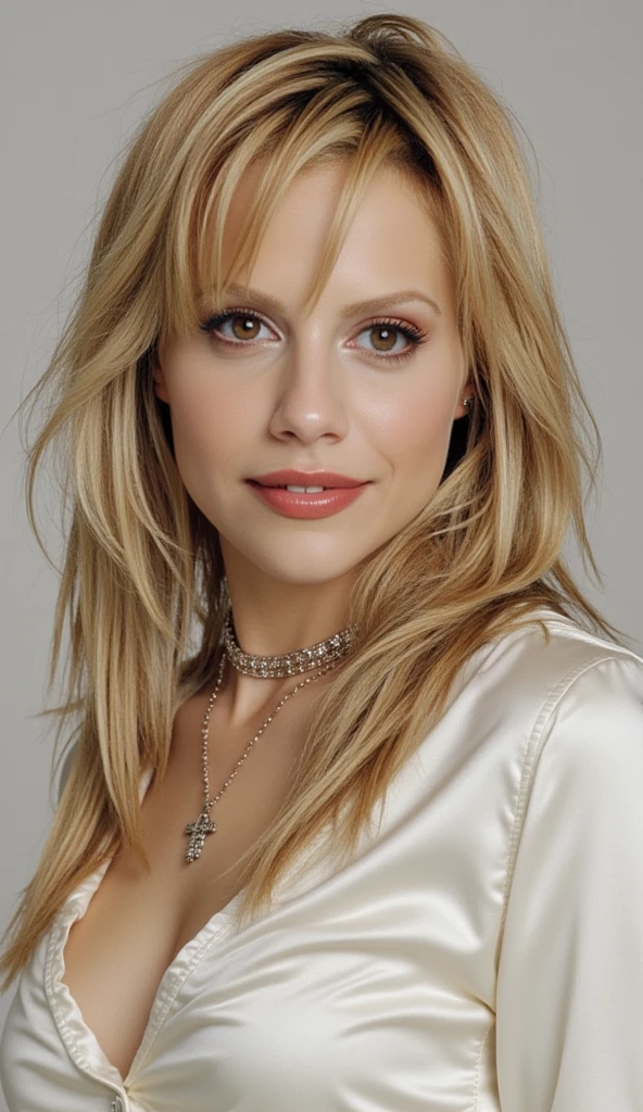 Brittany Murphy Portrait, long blonde hair,winter fashion:low cut ...