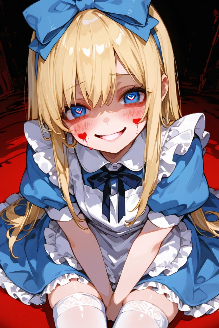 1girl,alice,blue eyes,blonde hair,blue hairbow,long hair ,BREAK puffy ...