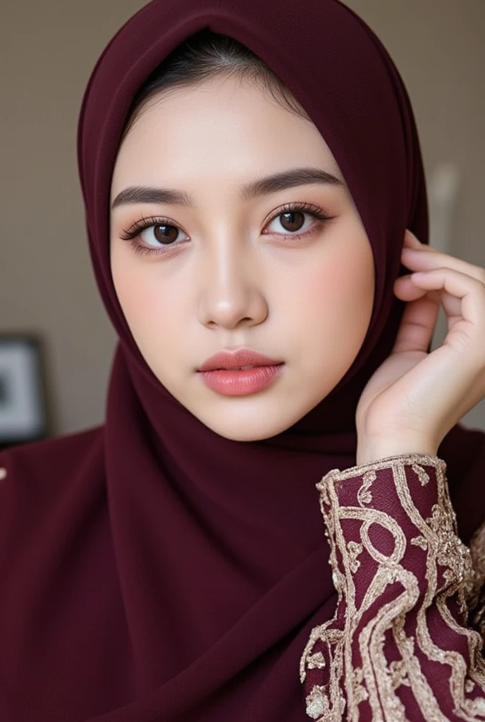 A close-up portrait of a stunning fashion A beautiful Muslimah - SeaArt AI