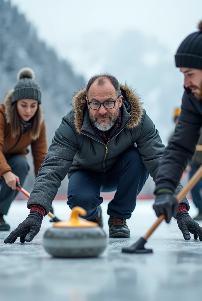 The man curling with his friends - SeaArt AI