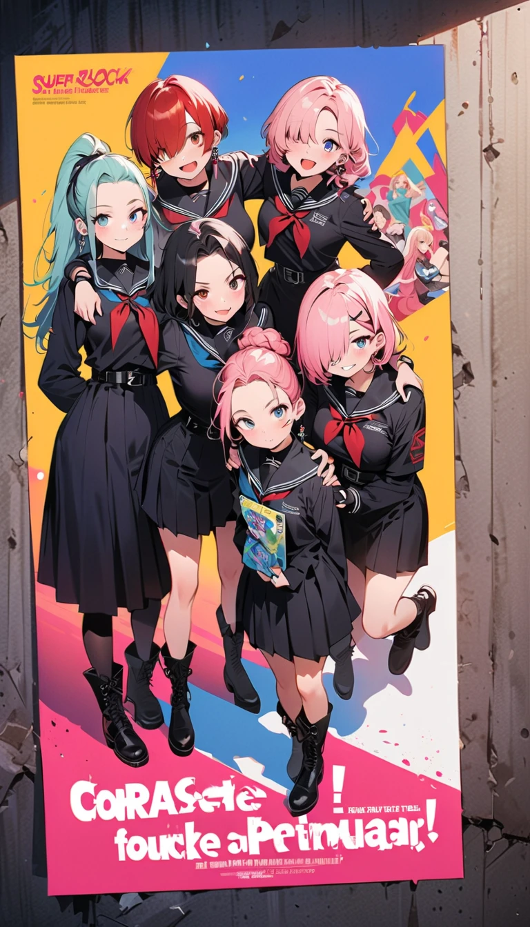 ( beautiful girl : 1.3),5 girls,( black sailor suit , Long Sleeve ...