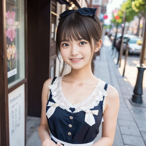 A woman in a maid outfit is seen handing out flyers on the street, with ...