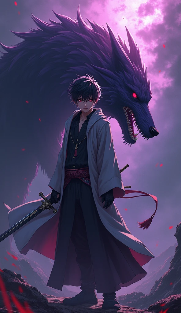 Anime boy with a sword and a dragon on his shoulder., anime rudo 8K ...