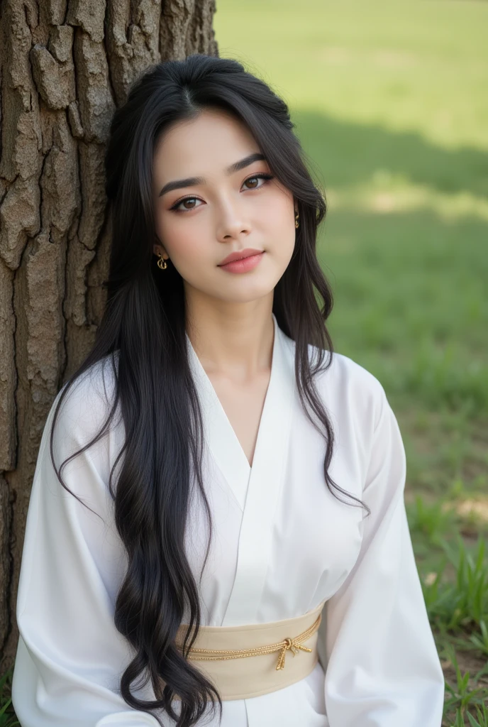 A girl with long hair in a white shirt, hanfu, artificial intelligence ...