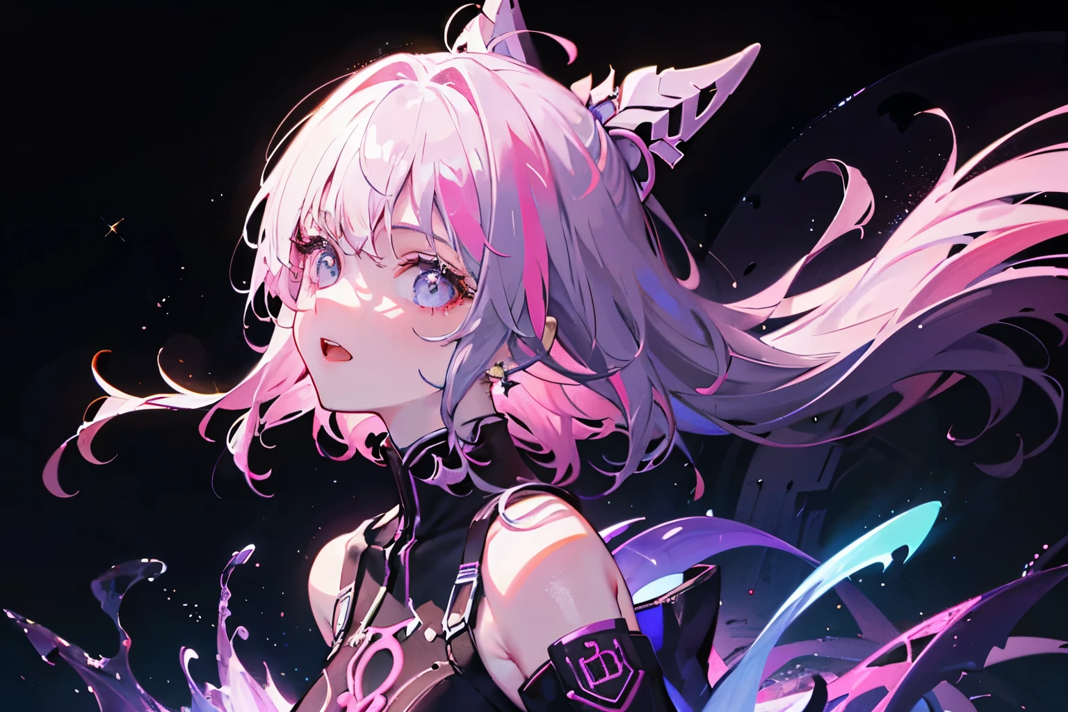 Anime girl with pink hair and glasses holding a sword - SeaArt AI