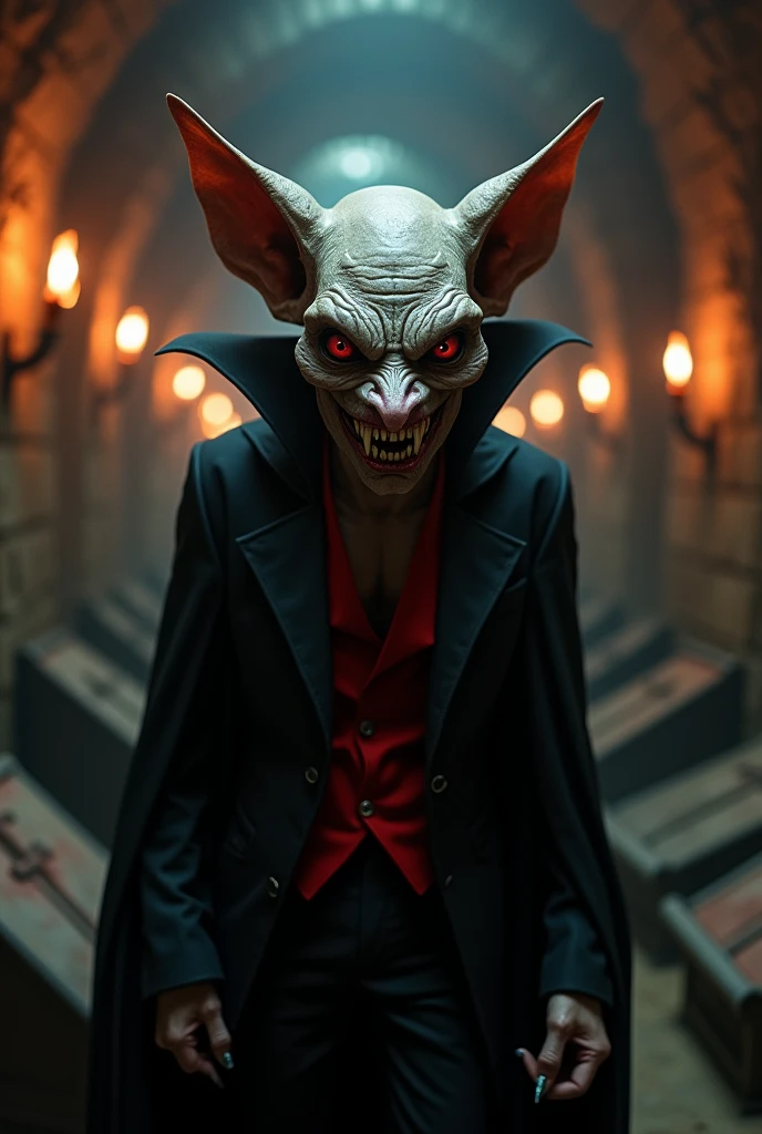 A hybrid between a human and a bat, a vampire, Nosferatu creature, his ...