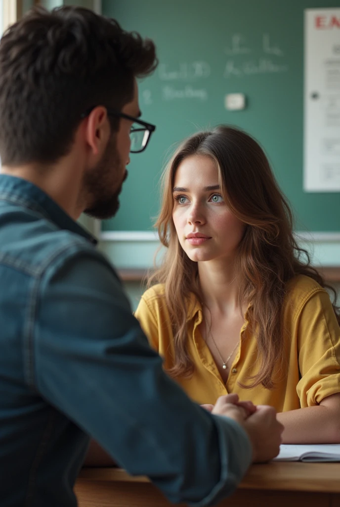 A 22-year-old girl with light brown hair and light blue eyes sitting at ...