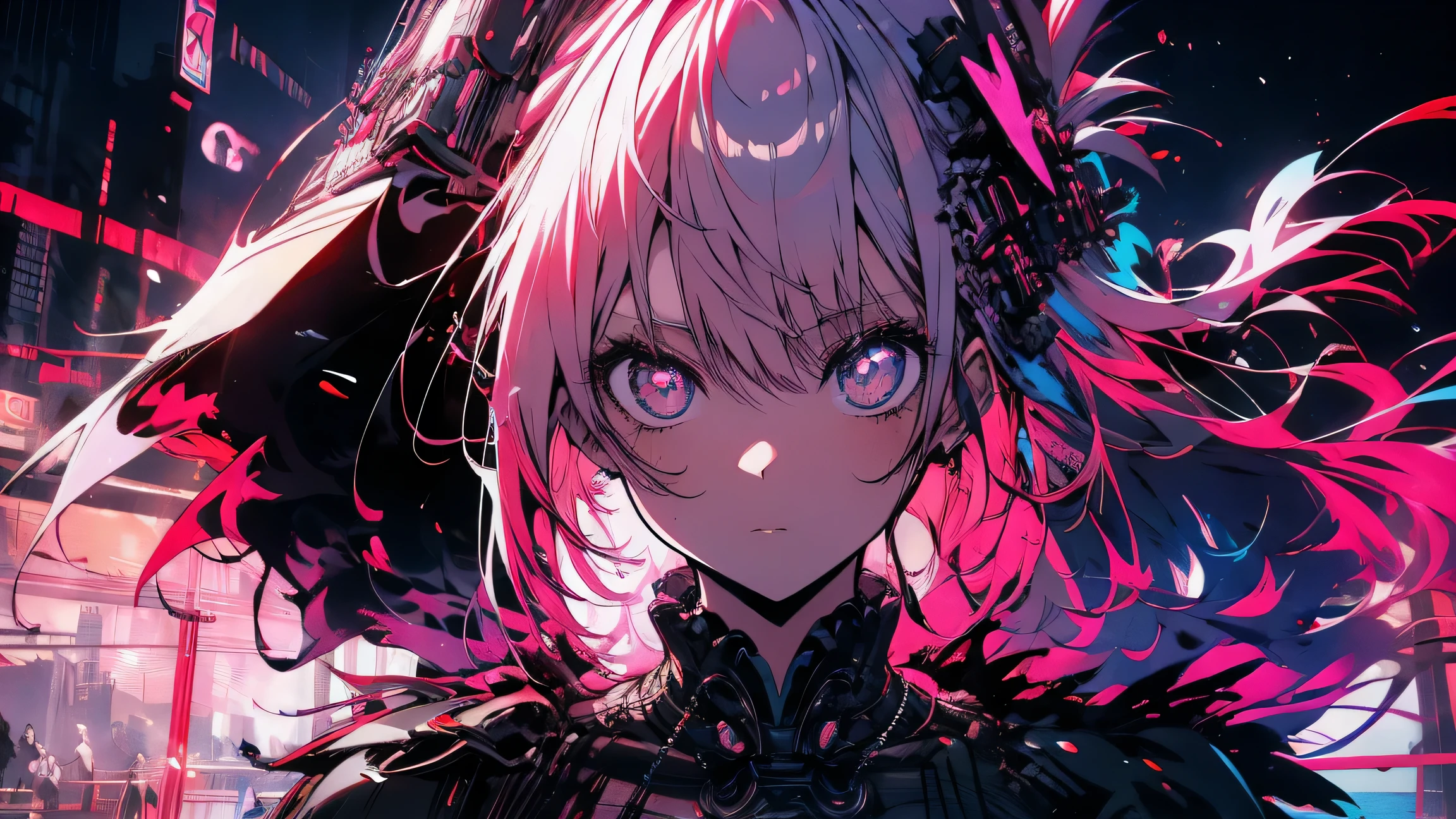 Anime girl with pink hair and blue eyes in a city - SeaArt AI
