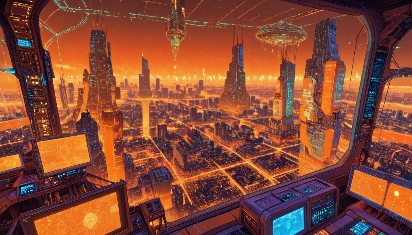 Masterpiece, best quality, synth wave, cybertopia, orange theme - SeaArt AI