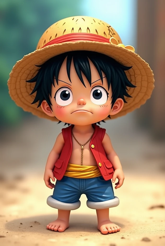 Baby Luffy from One Piece wearing a tiny straw hat, red vest - SeaArt AI