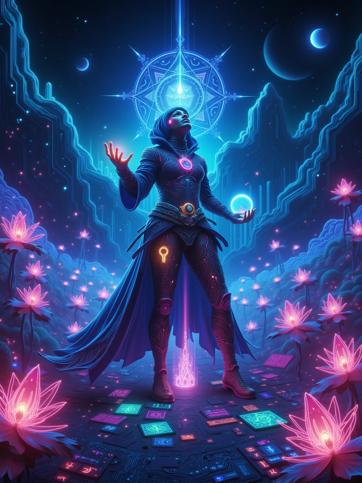 Cyberpunk astrologer, hyper-realistic, night sky, cyberpink gear and ...
