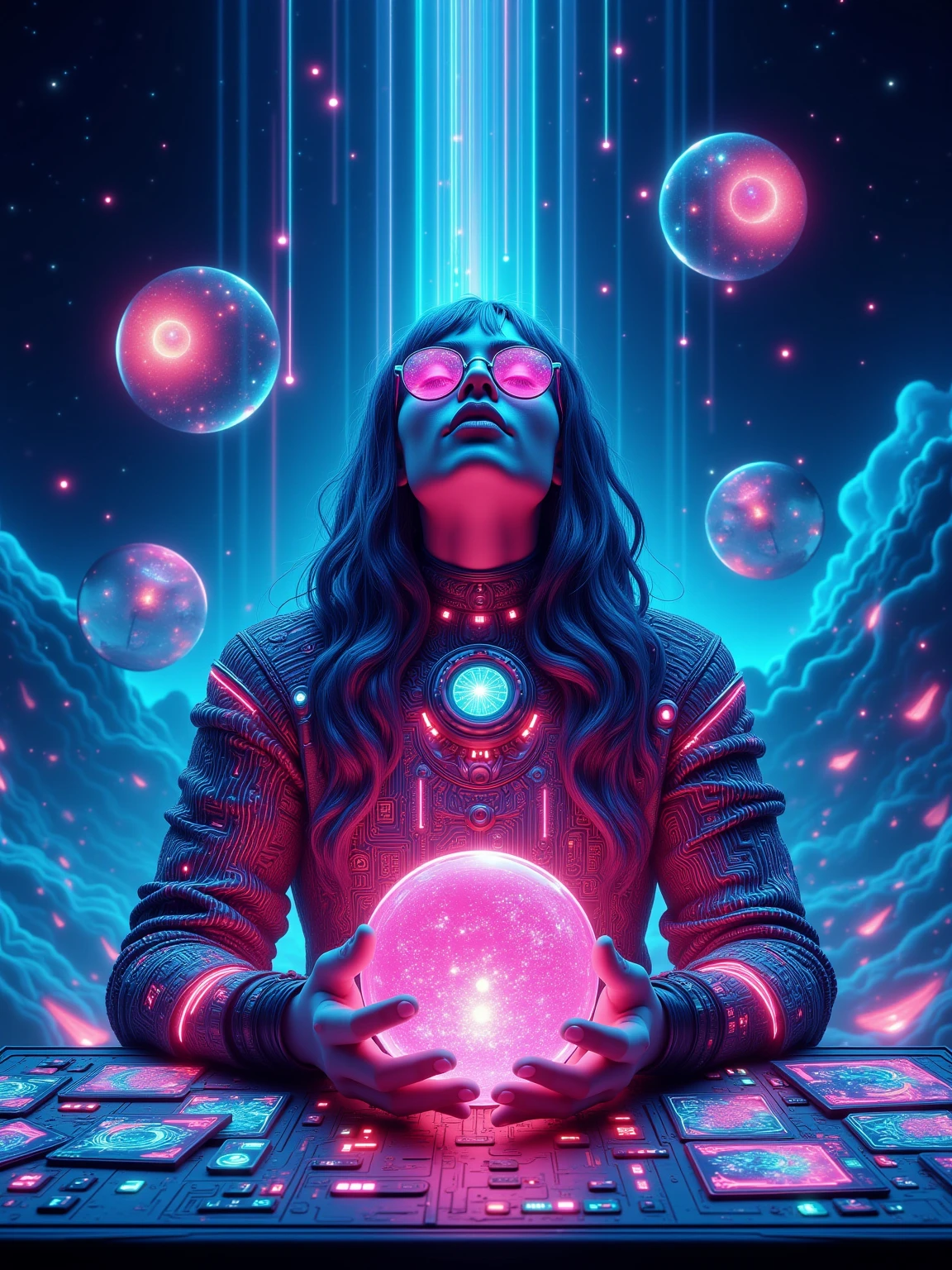 Cyberpunk astrologer, hyper-realistic, night sky, cyberpink gear and ...