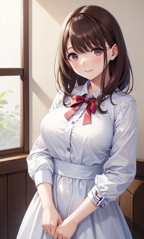 anegasaki nene、 shiny maroon hair, ( brown pretty eyes 、 sparkling eyes ...