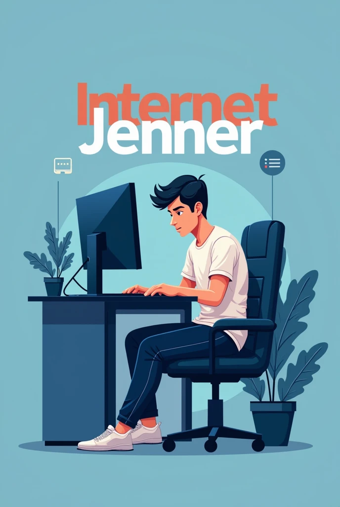 Create me a logo with the name Internet Jenner that has a young man in ...