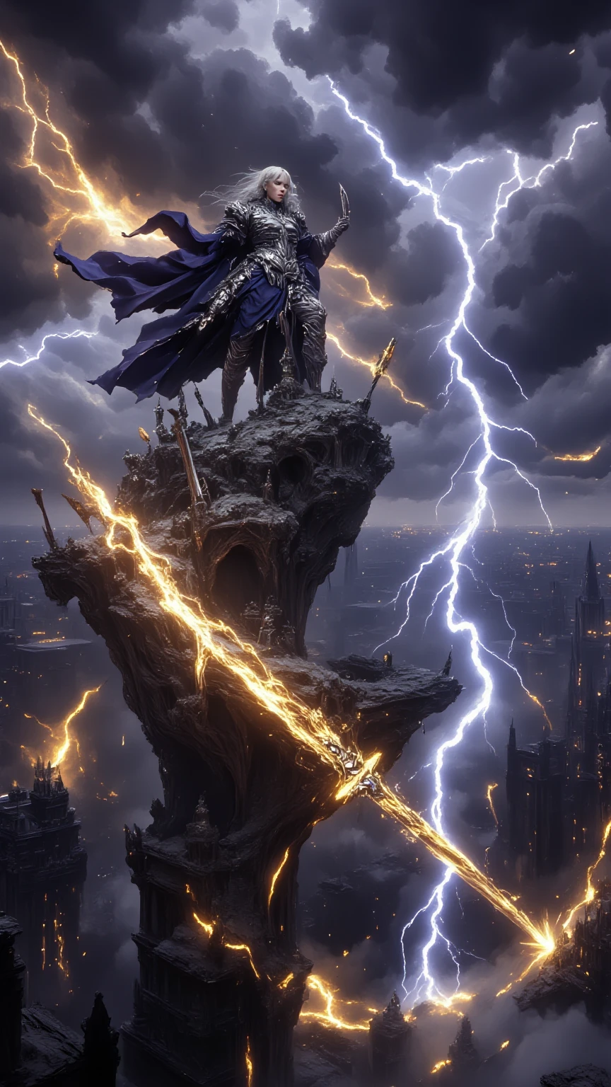 A breathtaking and dynamic scene of a female warrior standing atop a ...