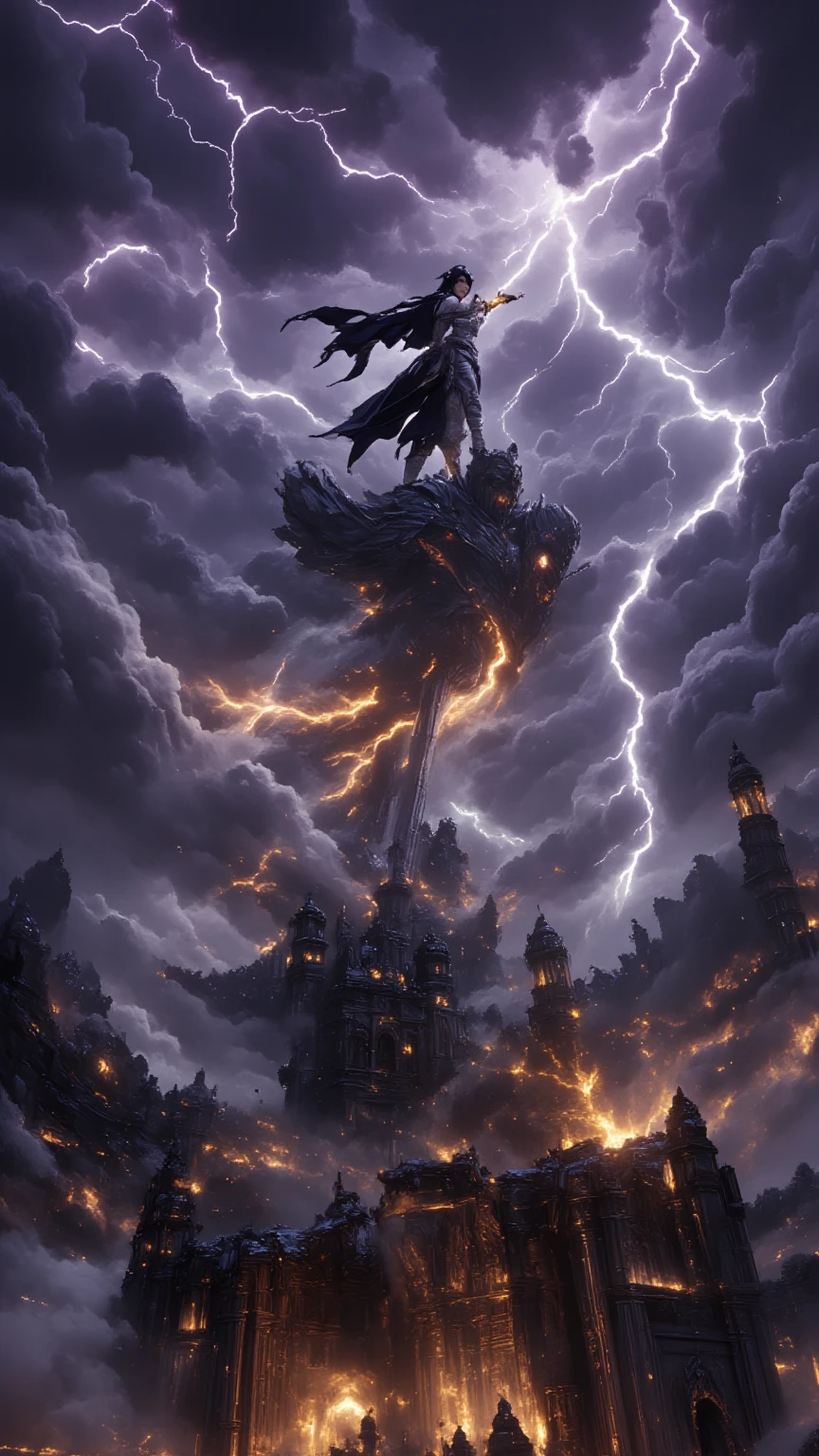 A breathtaking and dynamic scene of a female warrior standing atop a ...